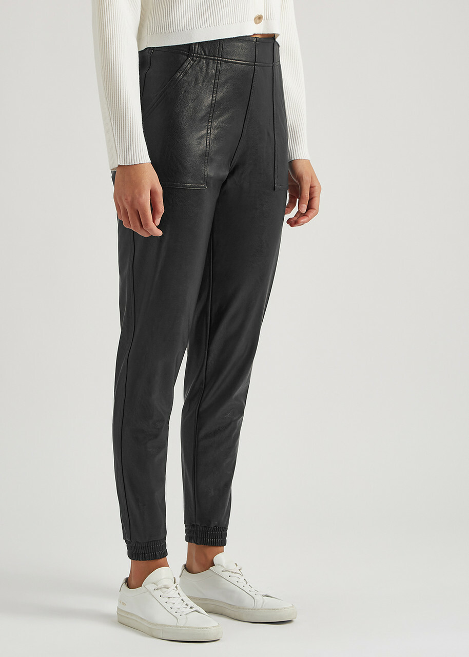 Spanx Black Faux Stretch-leather Sweatpants Spanx