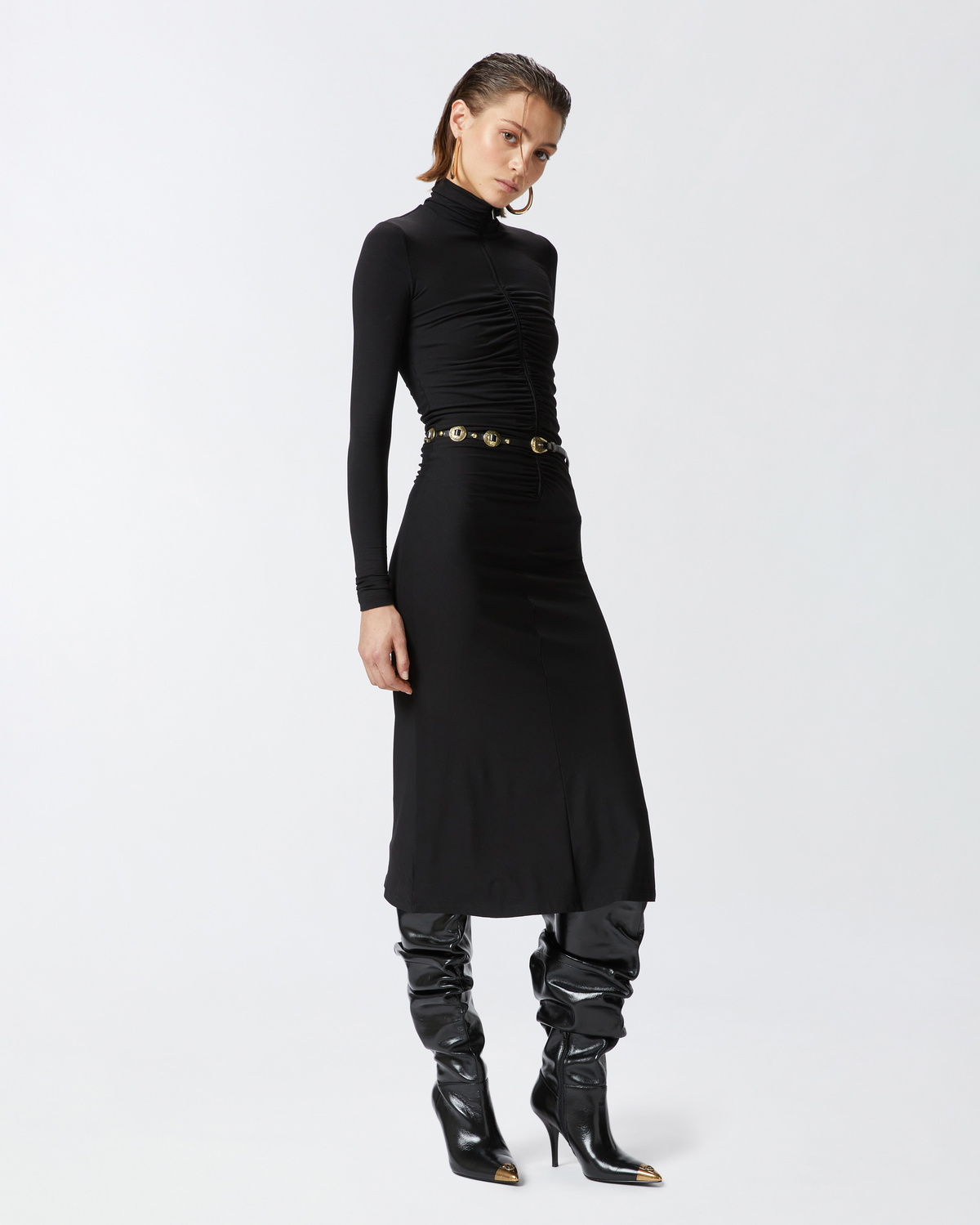 Pinko Jersey Midi Dress With Zip Limo Black Pinko