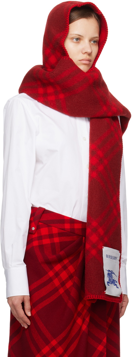 Burberry Red Hooded Check Scarf Burberry