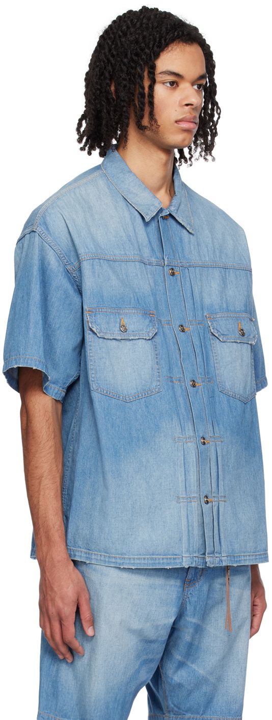 MASTERMIND WORLD Blue Faded Denim Shirt MASTERMIND WORLD