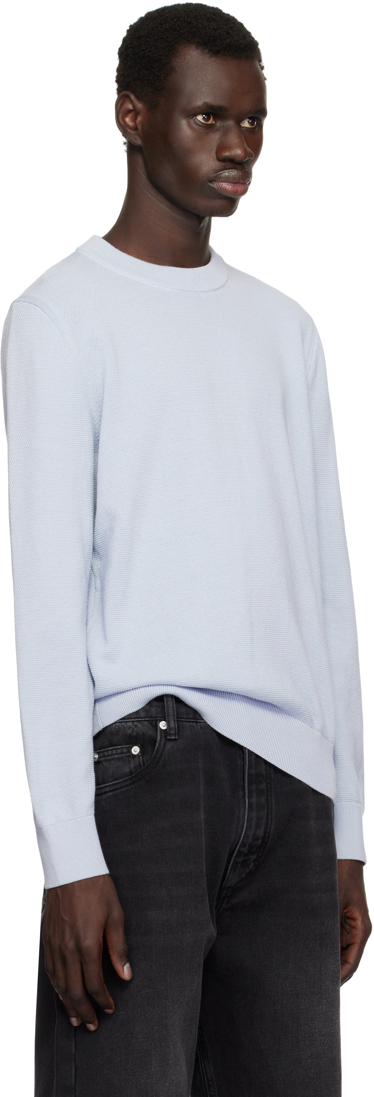 BOSS Blue Cotton Micro-Structured Sweater BOSS