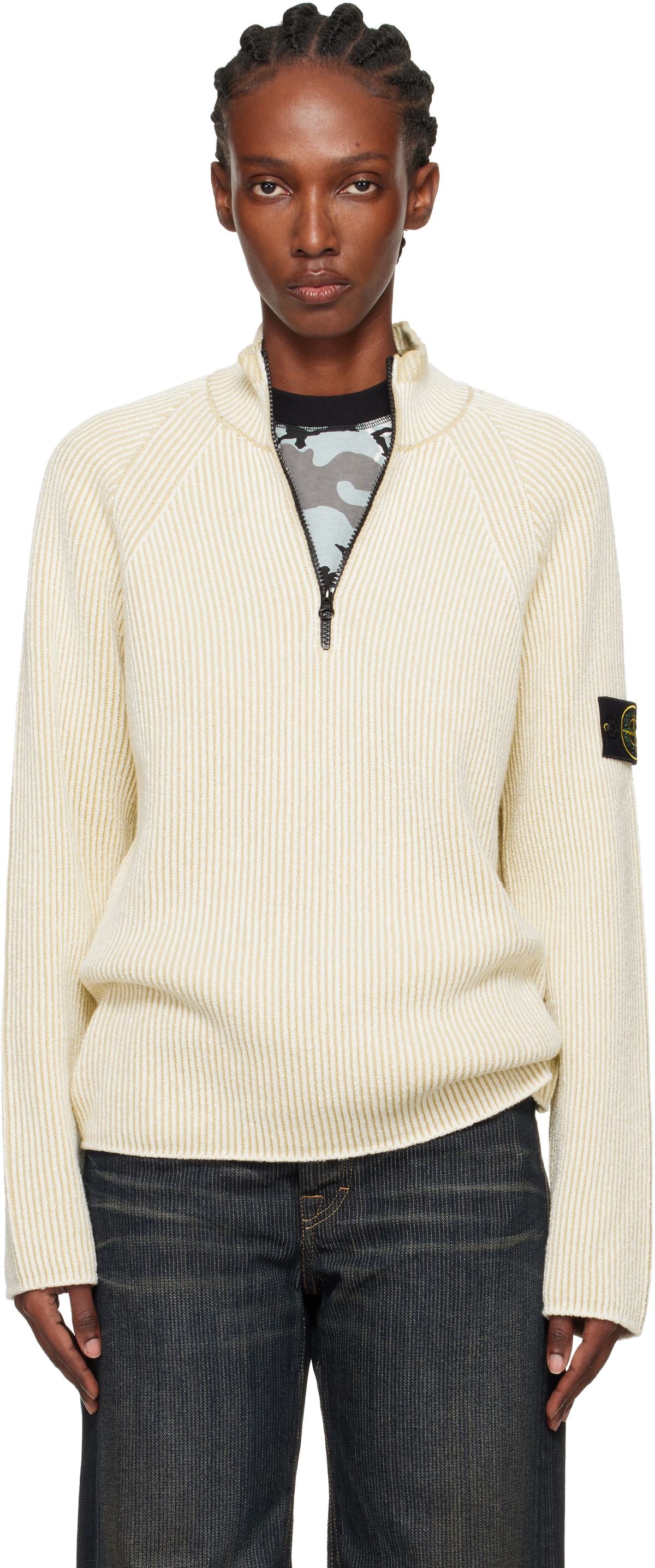 Stone Island Beige 5100024 Vanisé Full Rib RWS Wool Sweater Stone Island