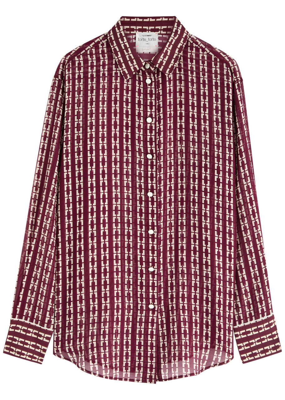 Forte_forte Printed Cotton-blend Voile Shirt Burgundy Forte Forte