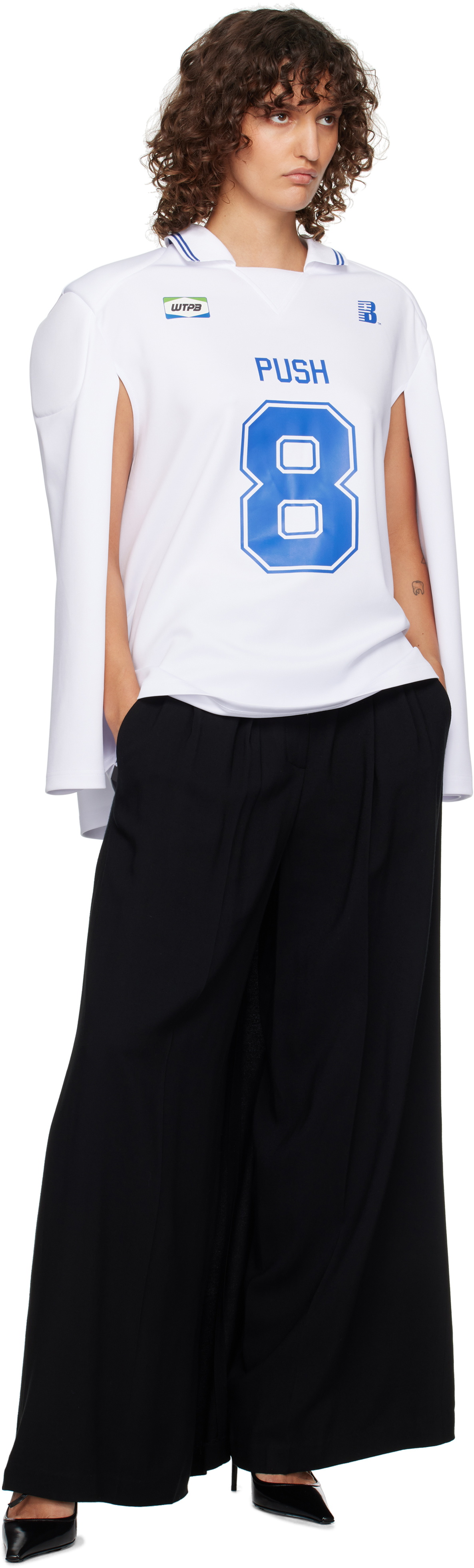 Pushbutton White Cape Style Jersey Polo Pushbutton