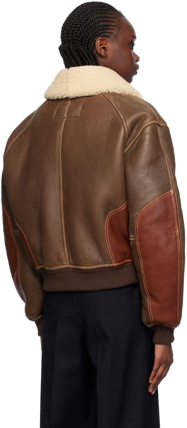 Recto Brown Paneled Leather Jacket Recto