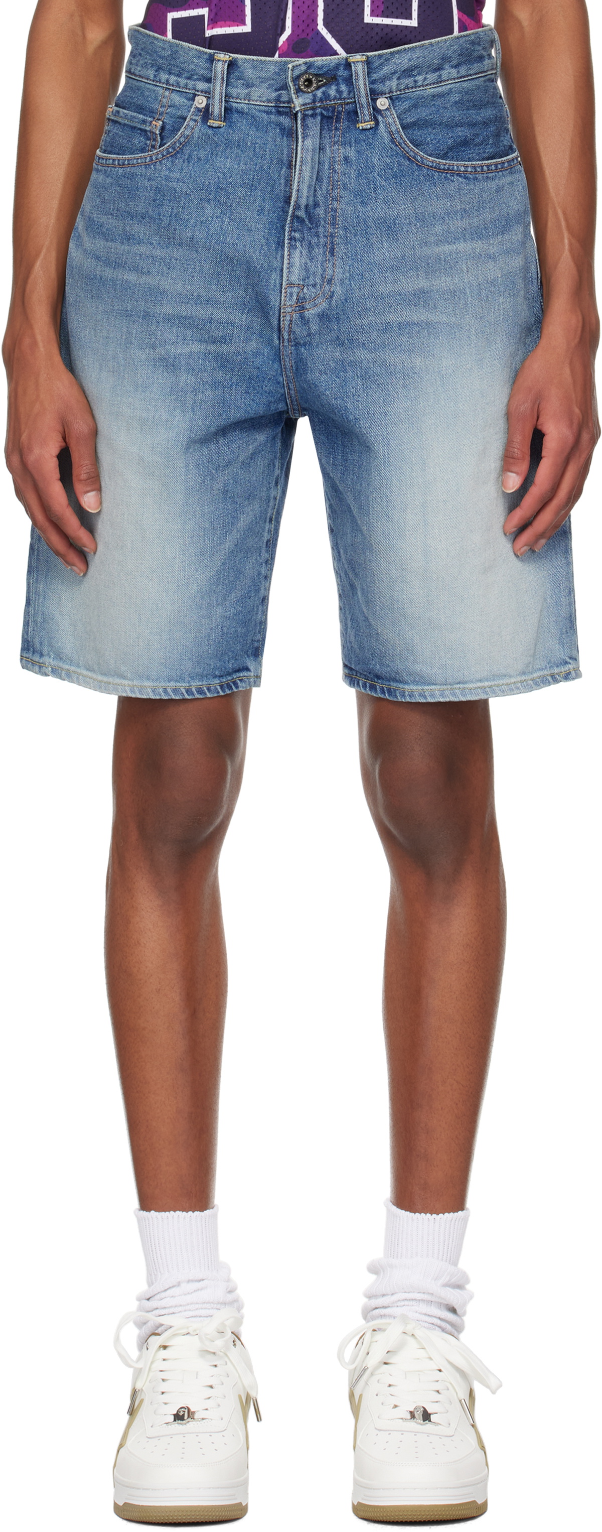 BAPE Blue College Denim Shorts A Bathing Ape