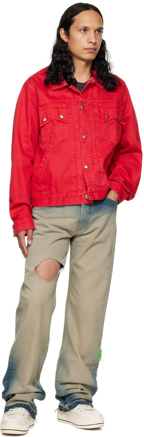 Rhude Red Faded Denim Jacket Rhude