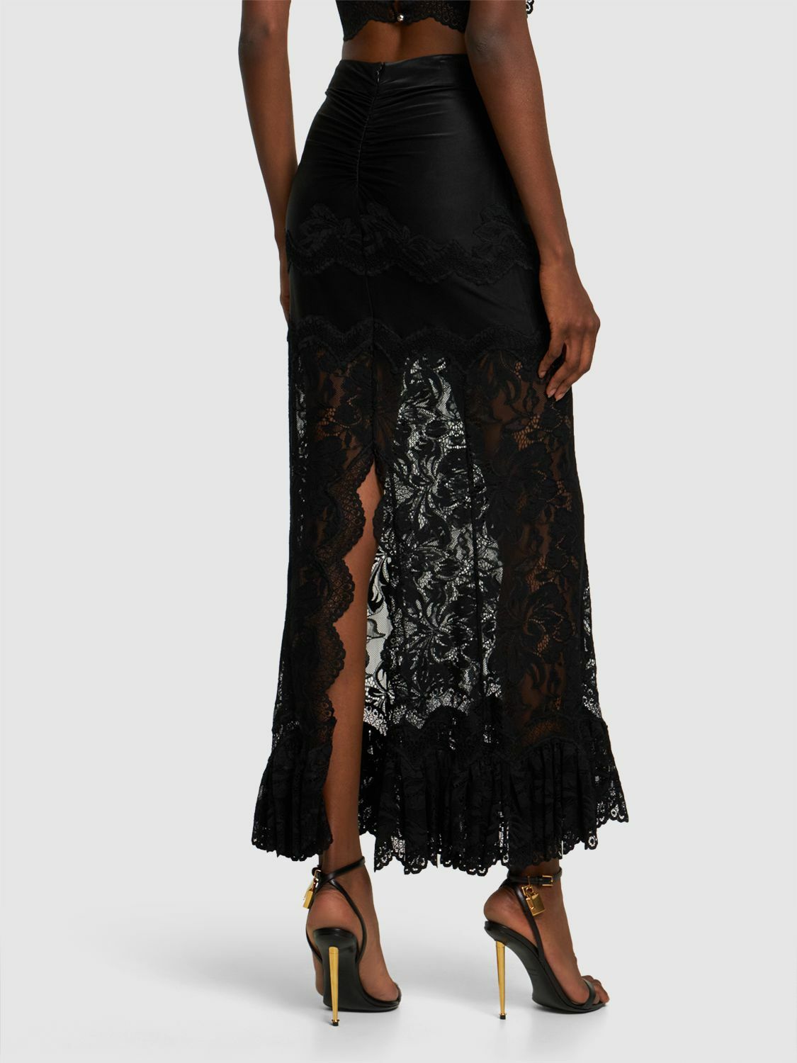 RABANNE Stretch Lace High Rise Long Skirt Paco Rabanne
