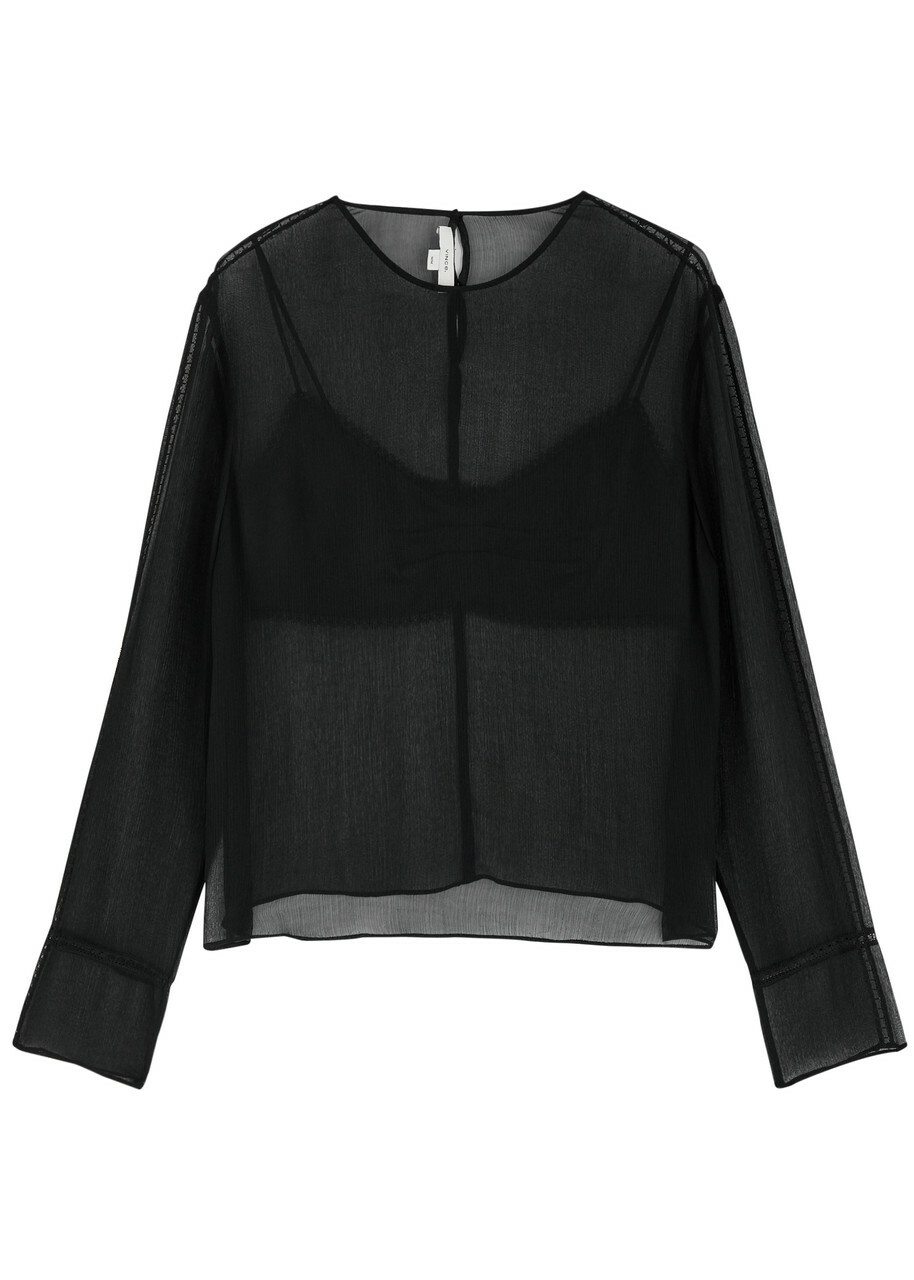 Vince Lace-trimmed Sheer-chiffon top Black Vince
