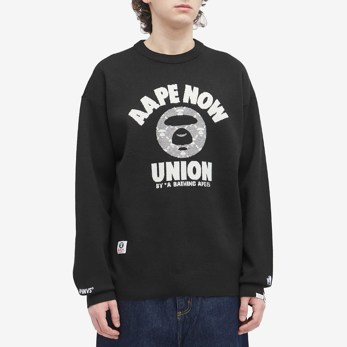Men's AAPE Union Monogram Knit Sweater in Black AAPE by A Bathing Ape