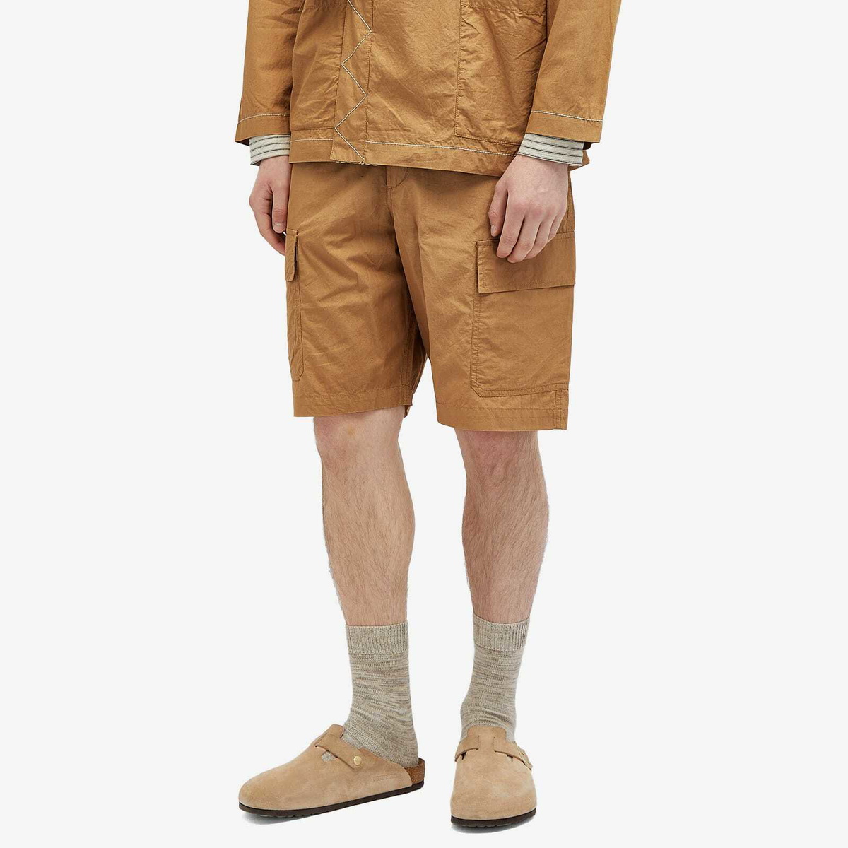 Universal Works Men's Broad Cloth Cargo Shorts in Sand Universal Works