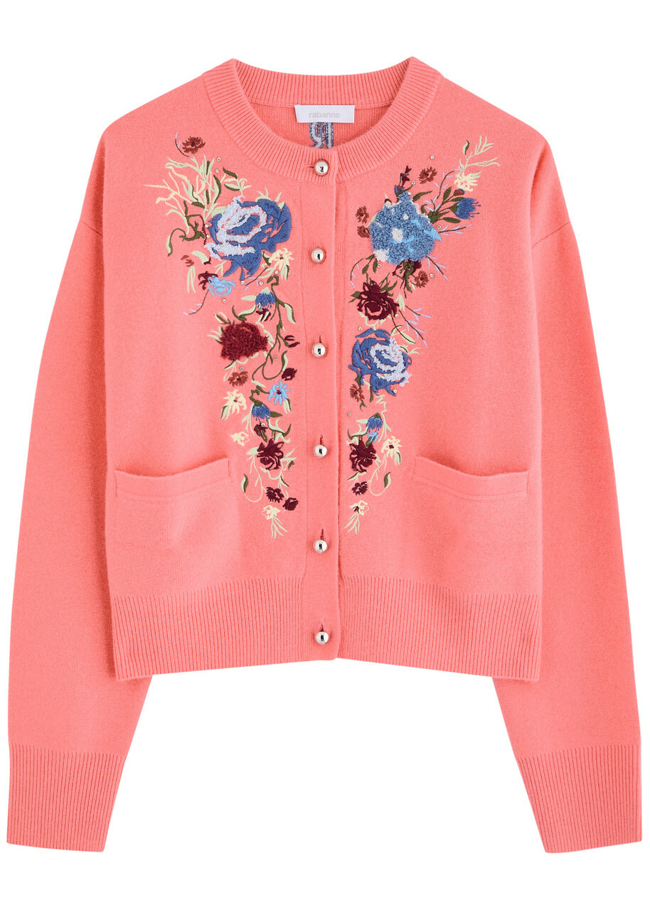 Rabanne Floral-embroidered Wool-blend Cardigan Pink Light Paco Rabanne