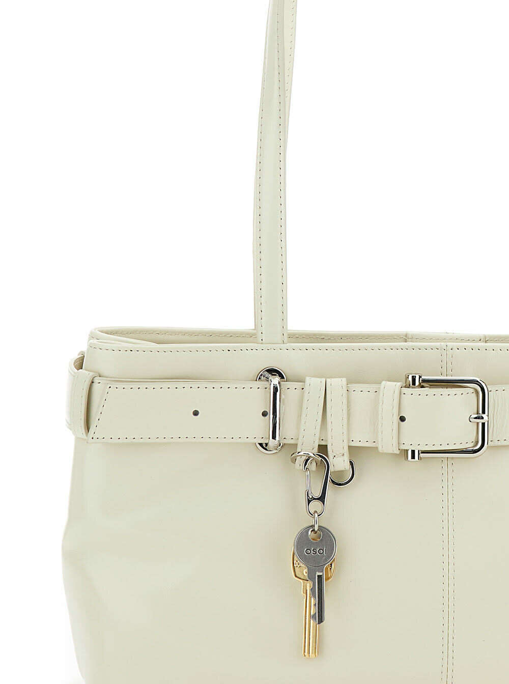 OSOI White Shoulder Bag With Belt Detail And Pendant Keys In Leather ...