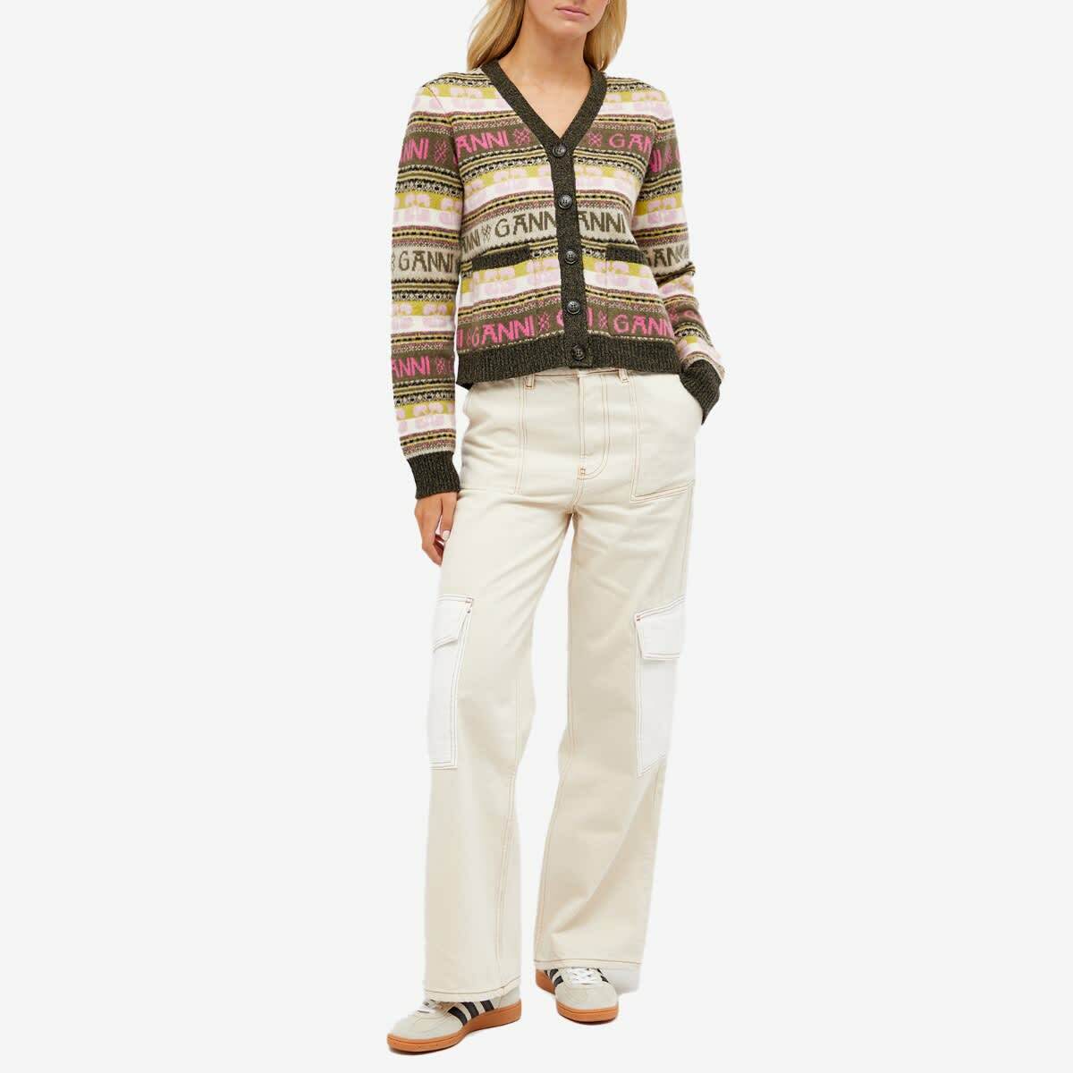 GANNI Women's Logo Wool Mix Cardigan in Kalamata GANNI