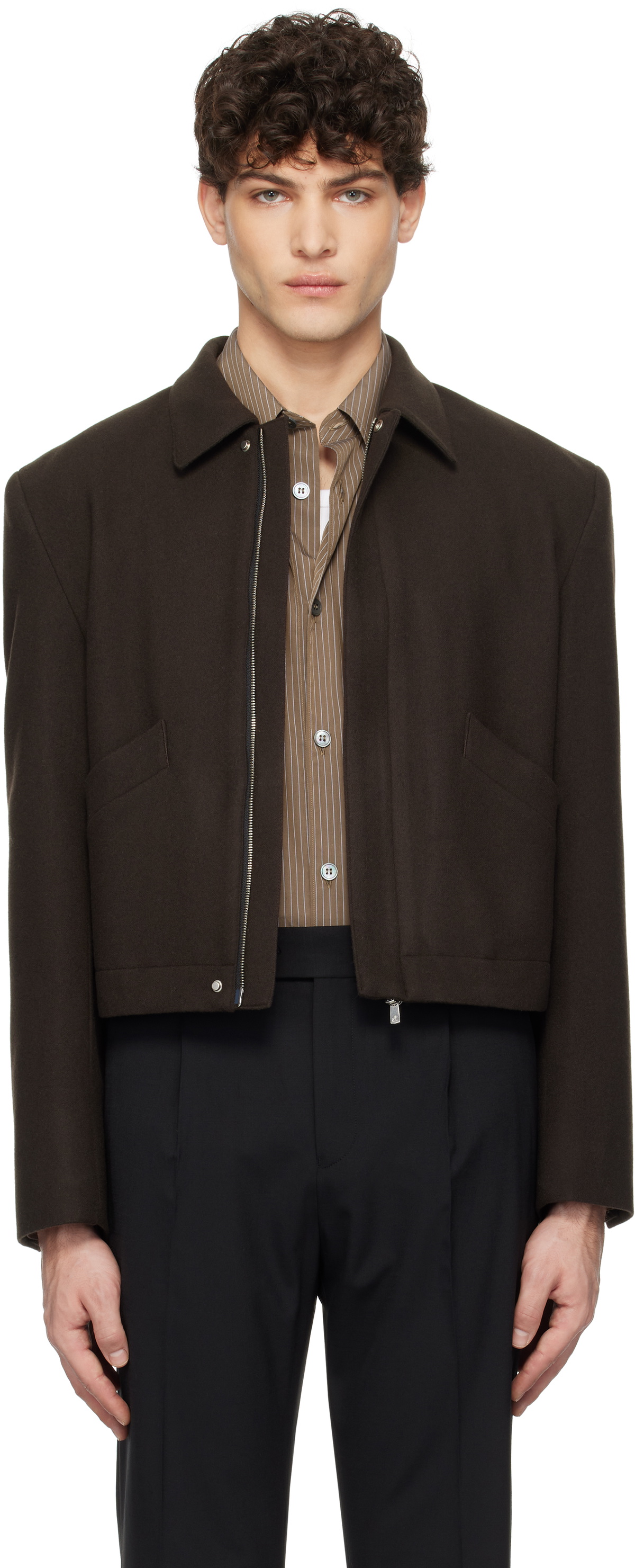 Tonywack Brown Virgin Wool Cropped Blouson Jacket Tonywack