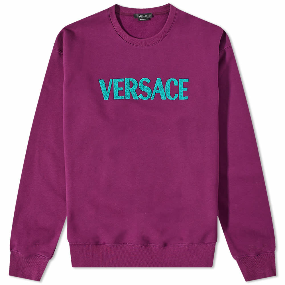 Versace Men's Logo Applique Crew Sweat in Plum Versace