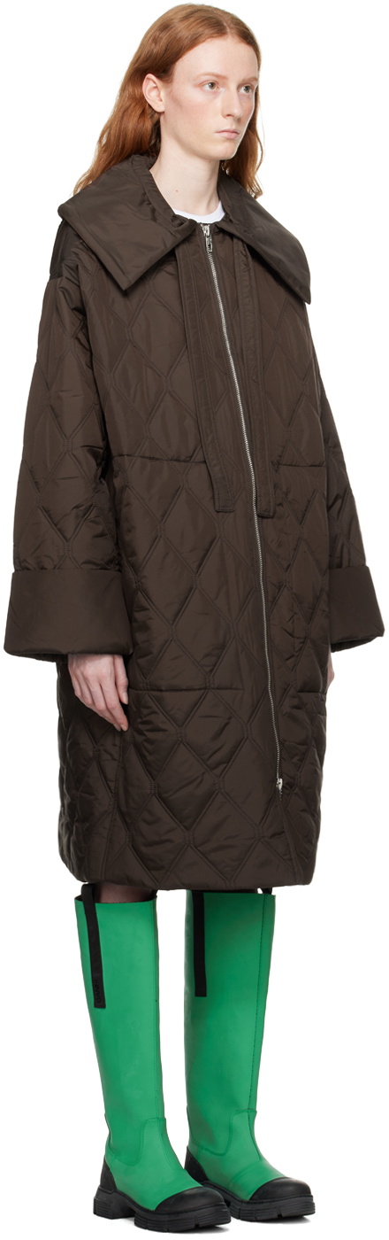 GANNI Brown Quilted Coat GANNI