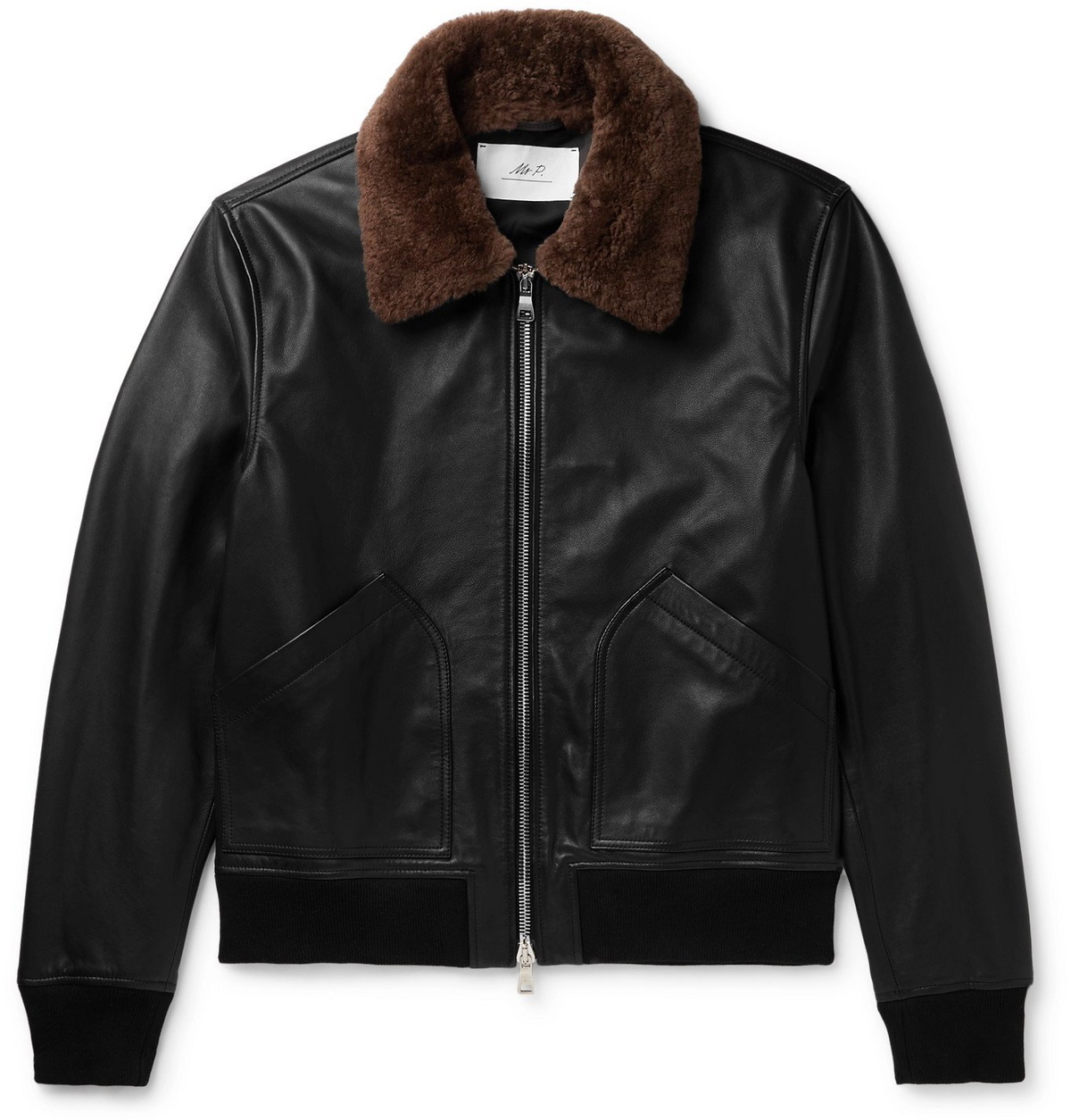 Mr P. - Shearling-Trimmed Leather Bomber Jacket - Black Mr P.