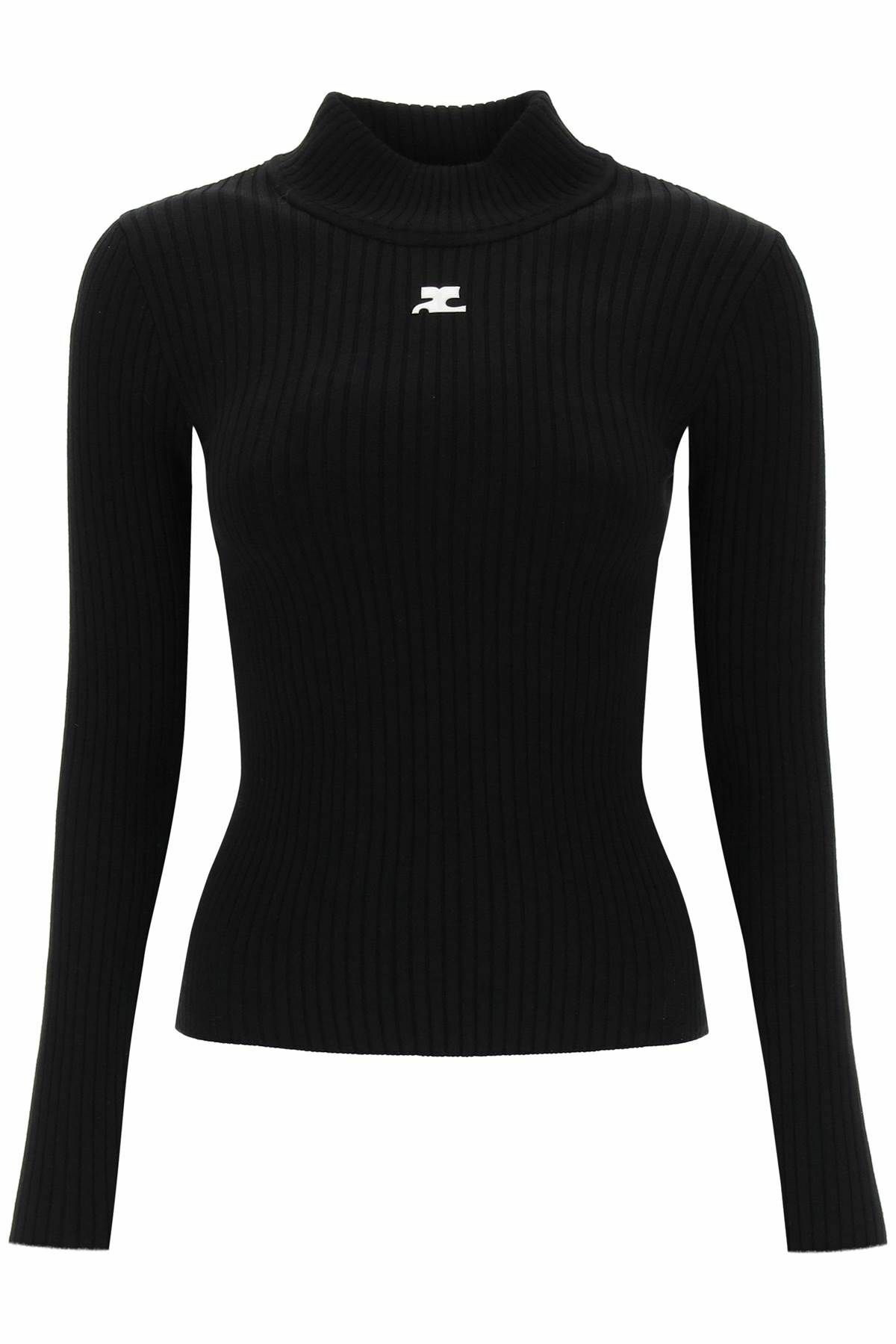 COURREGES re-edition ribbed funnel-neck sweater Black Courreges