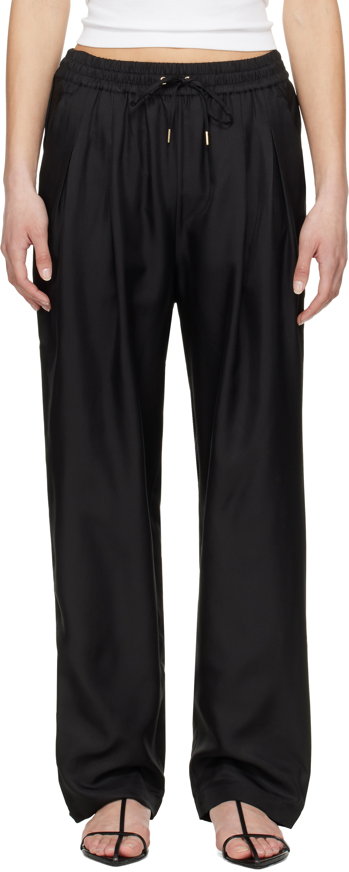 Silk Laundry Black Twill Slouch Lounge Pants Silk Laundry