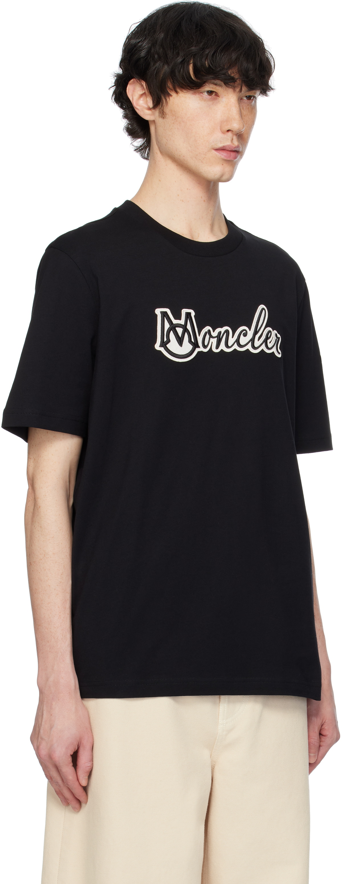 Moncler Black Embroidered Varsity Logo Cotton T-shirt Moncler