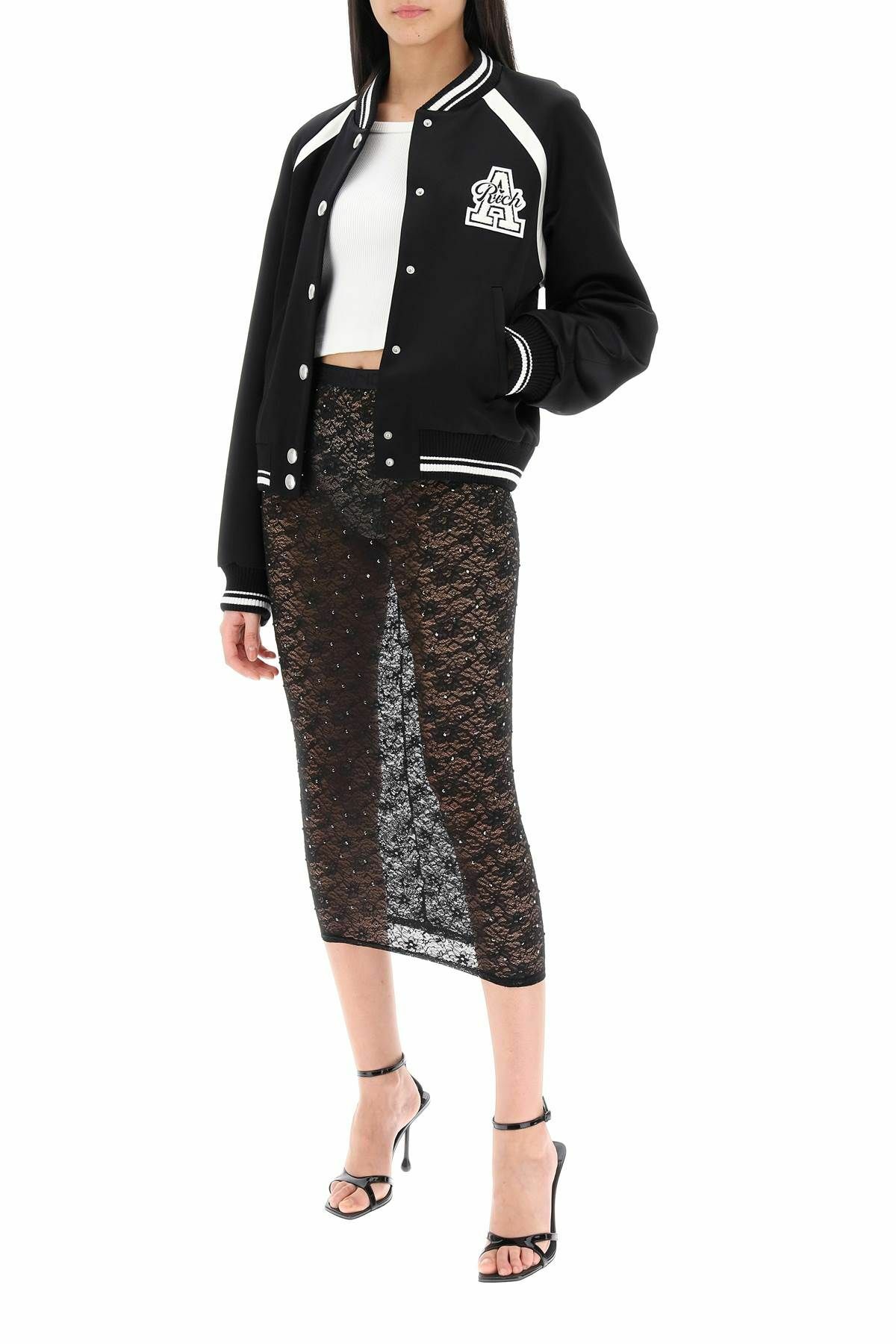 ALESSANDRA RICH satin bomber jacket with logo patch Black Alessandra Rich