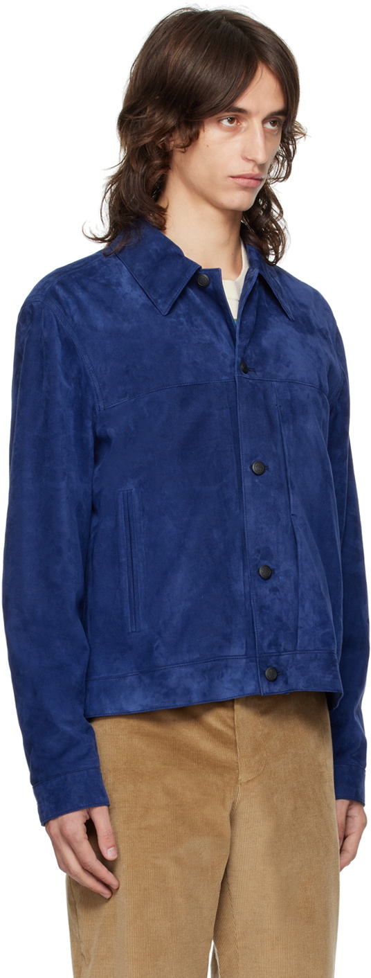 Paul Smith Blue Slim-Fit Leather Jacket Paul Smith