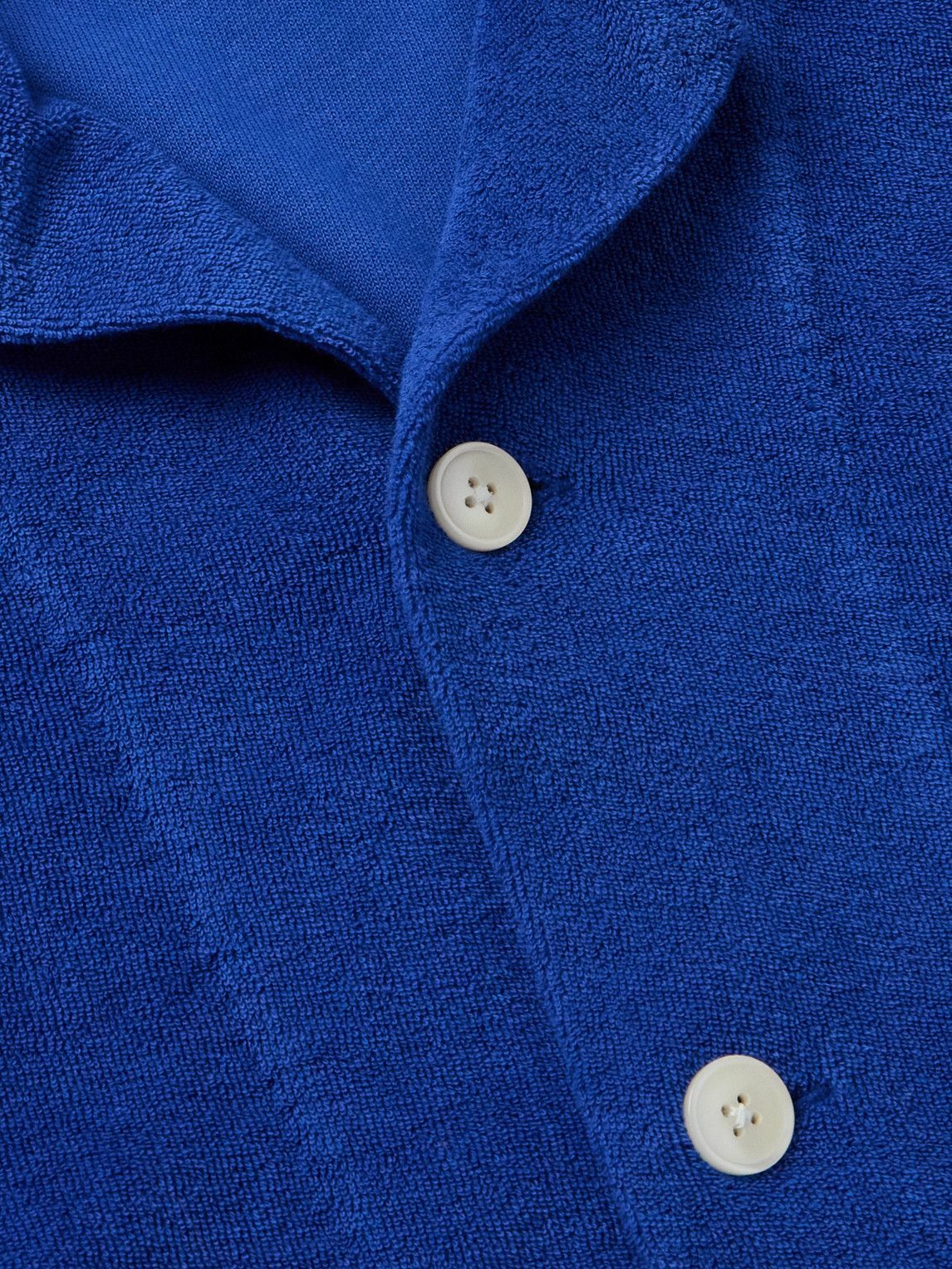 BODE - Camp-Collar Grosgrain-Trimmed Cotton-Terry Overshirt - Blue Bode