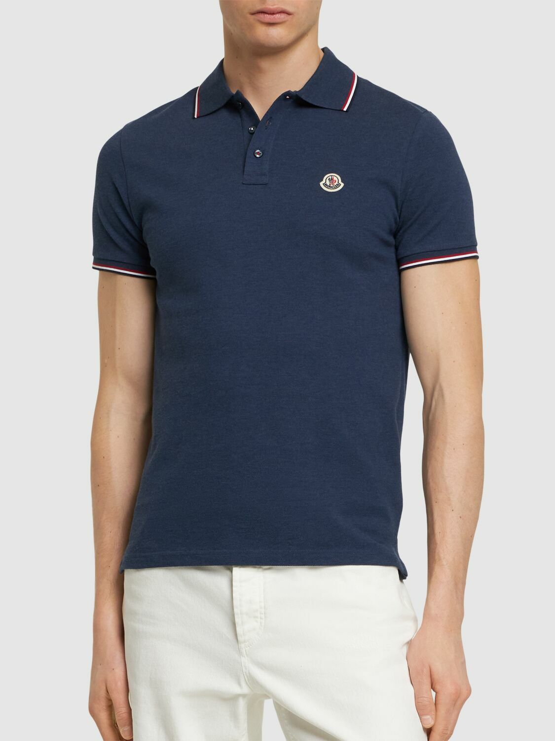 MONCLER - Logo Patch Cotton Polo Shirt Moncler