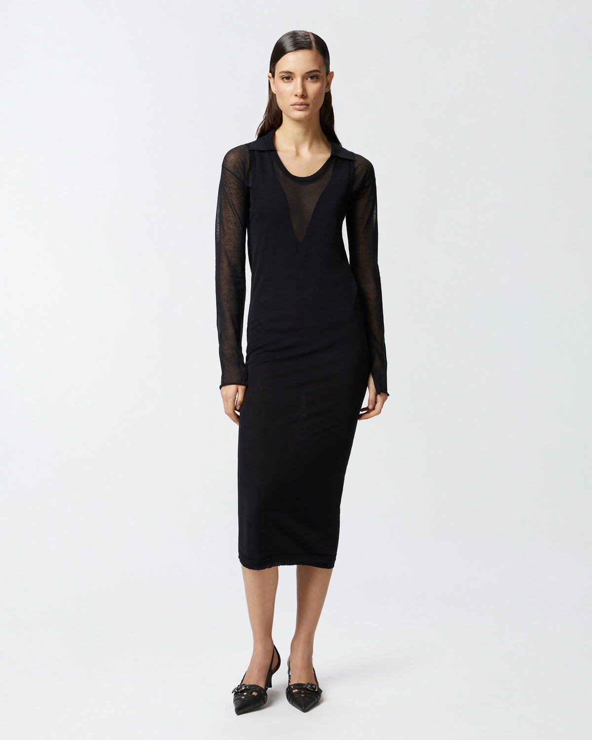 Pinko Lightweight Cotton Midi Dress Limo Black Pinko