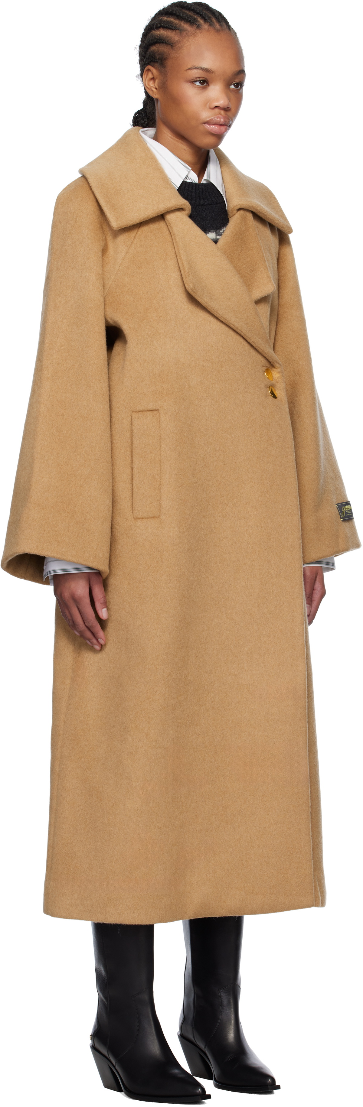 GANNI Tan Wool-Blend Coat GANNI