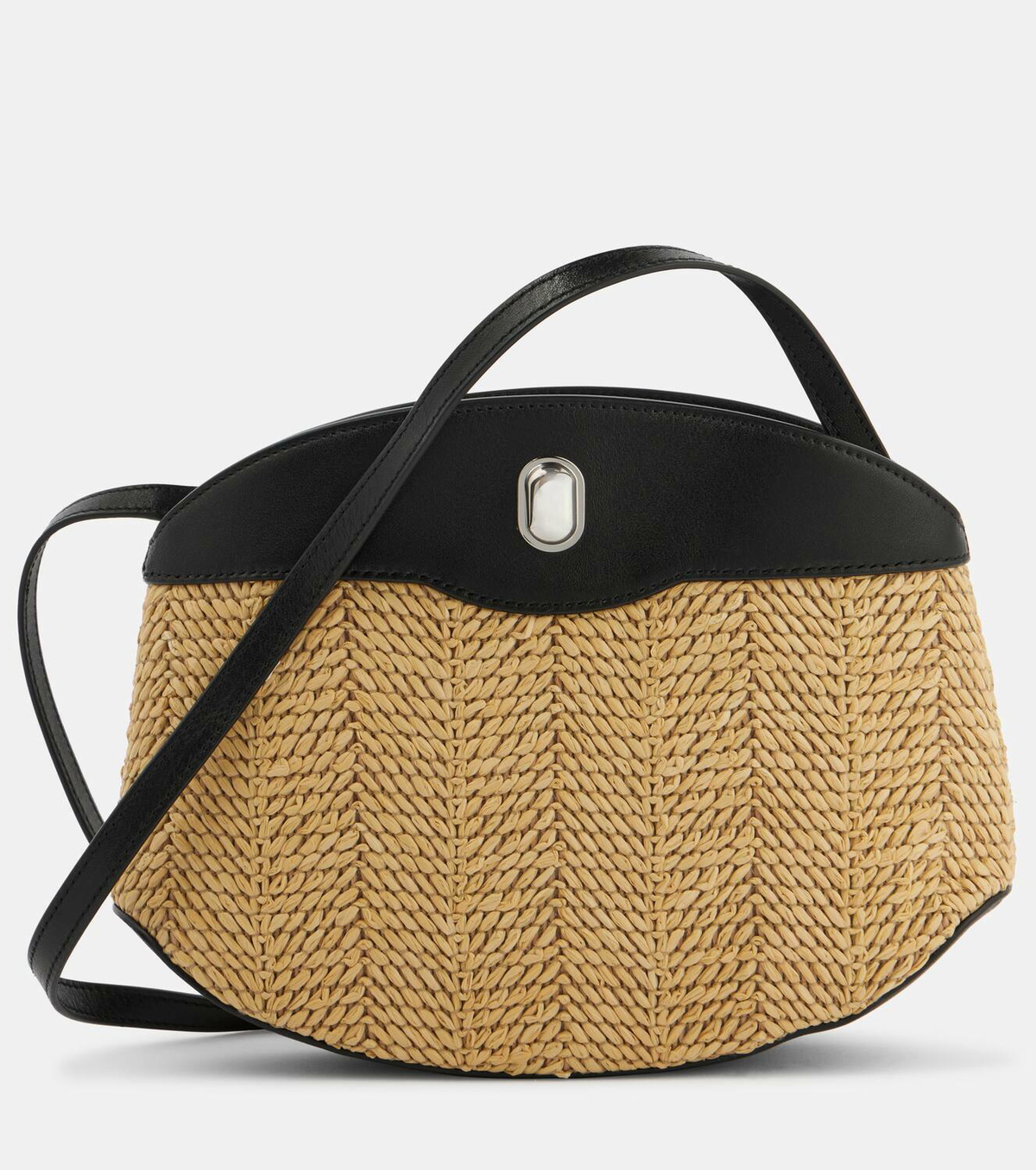 Savette Tondo leather-trimmed raffia crossbody bag Savette