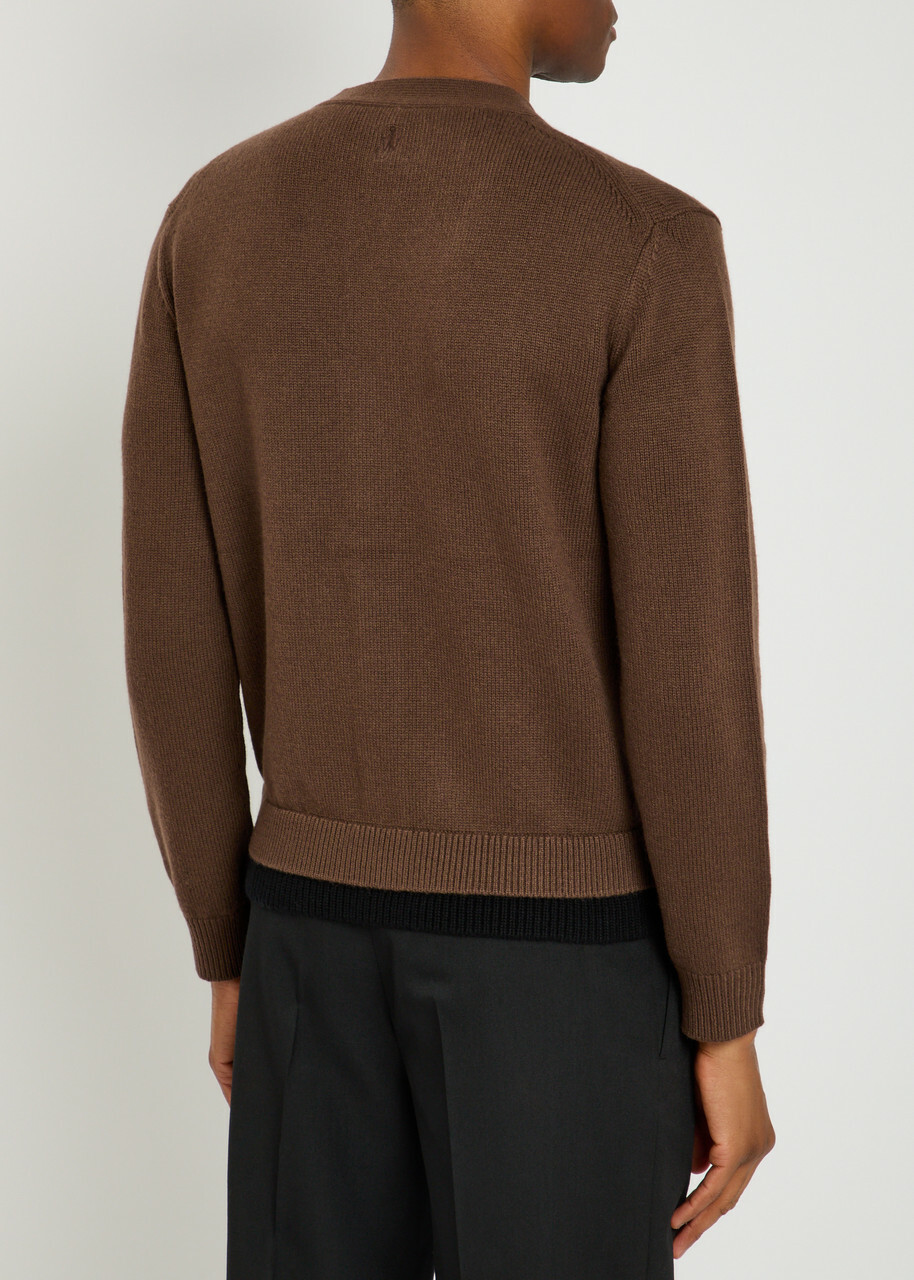 JW Anderson Contrast Layered Wool and Cashmere-blend Cardigan Brown JW ...