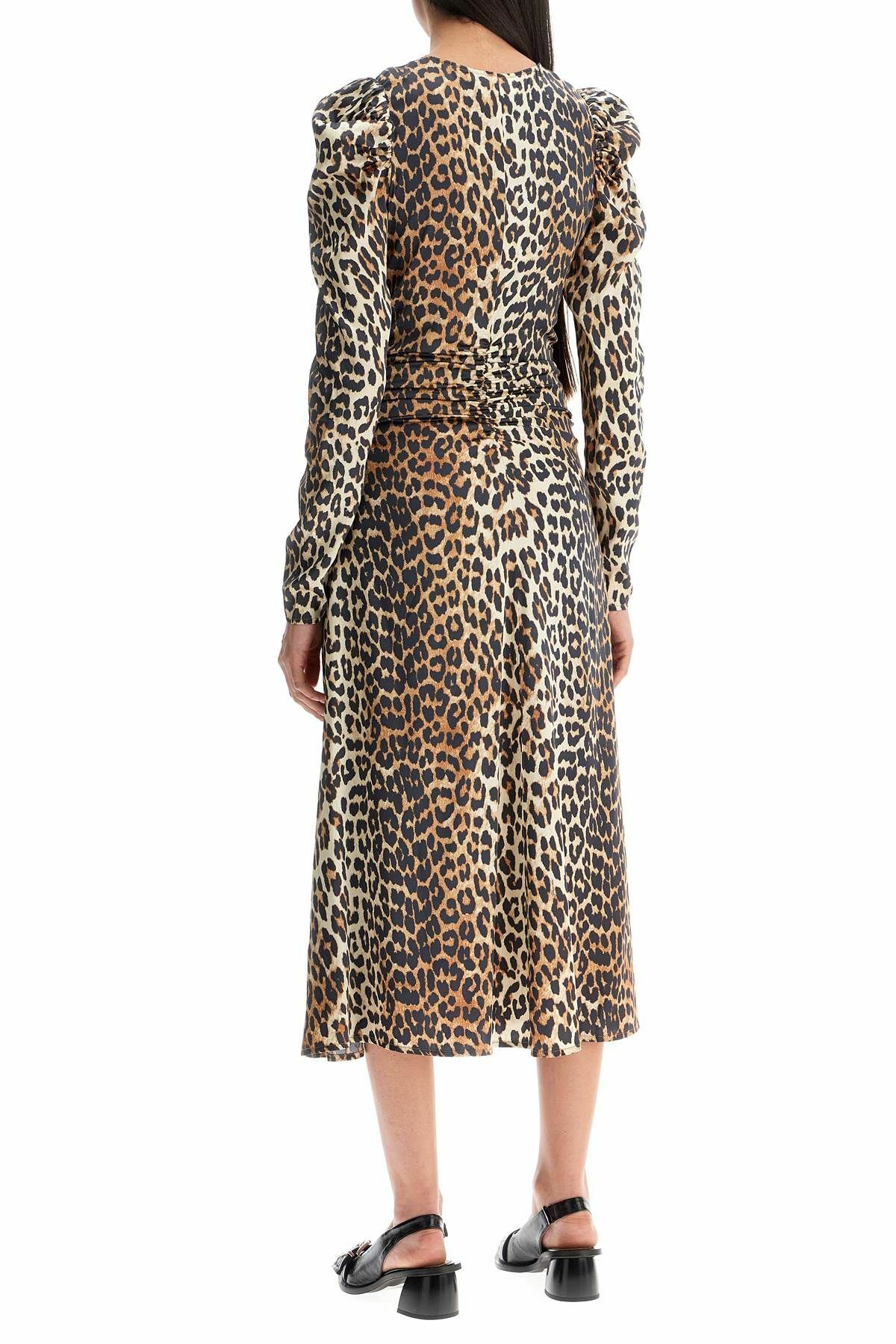 GANNI "animal print satin midi dress" Brown GANNI
