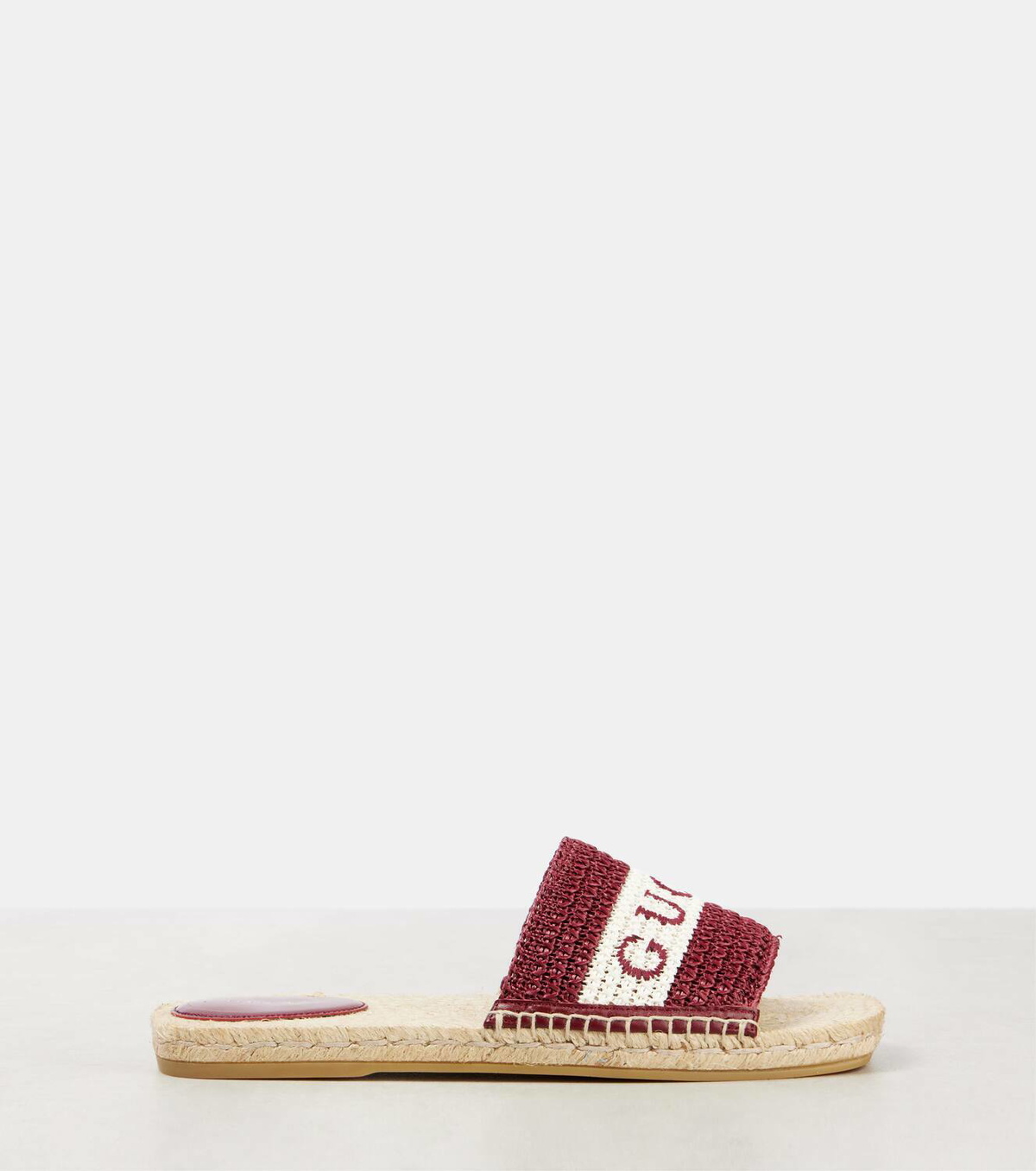 Gucci Logo embroidered raffia espadrille slides Gucci