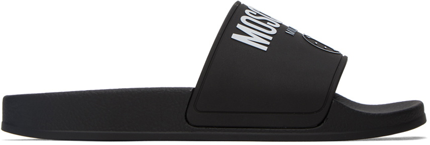 Moschino Black Double Smiley Slides Moschino