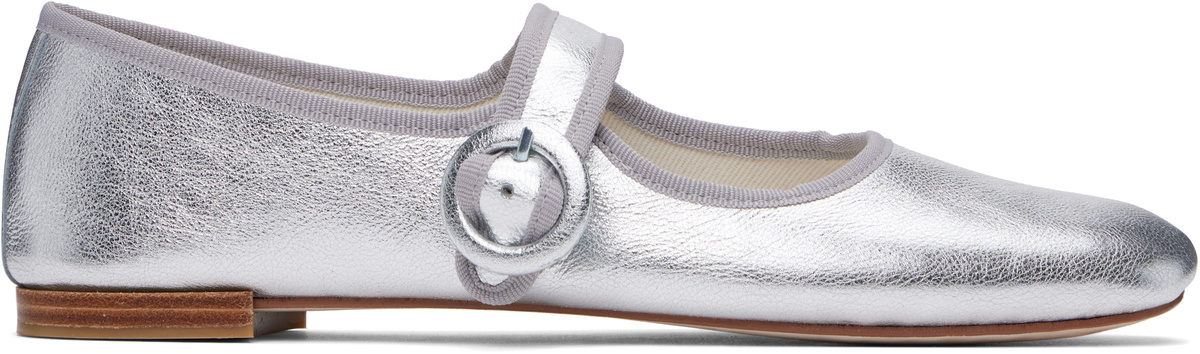 Repetto Silver Georgia Square Toe Mary Jane Ballerina Flats Repetto