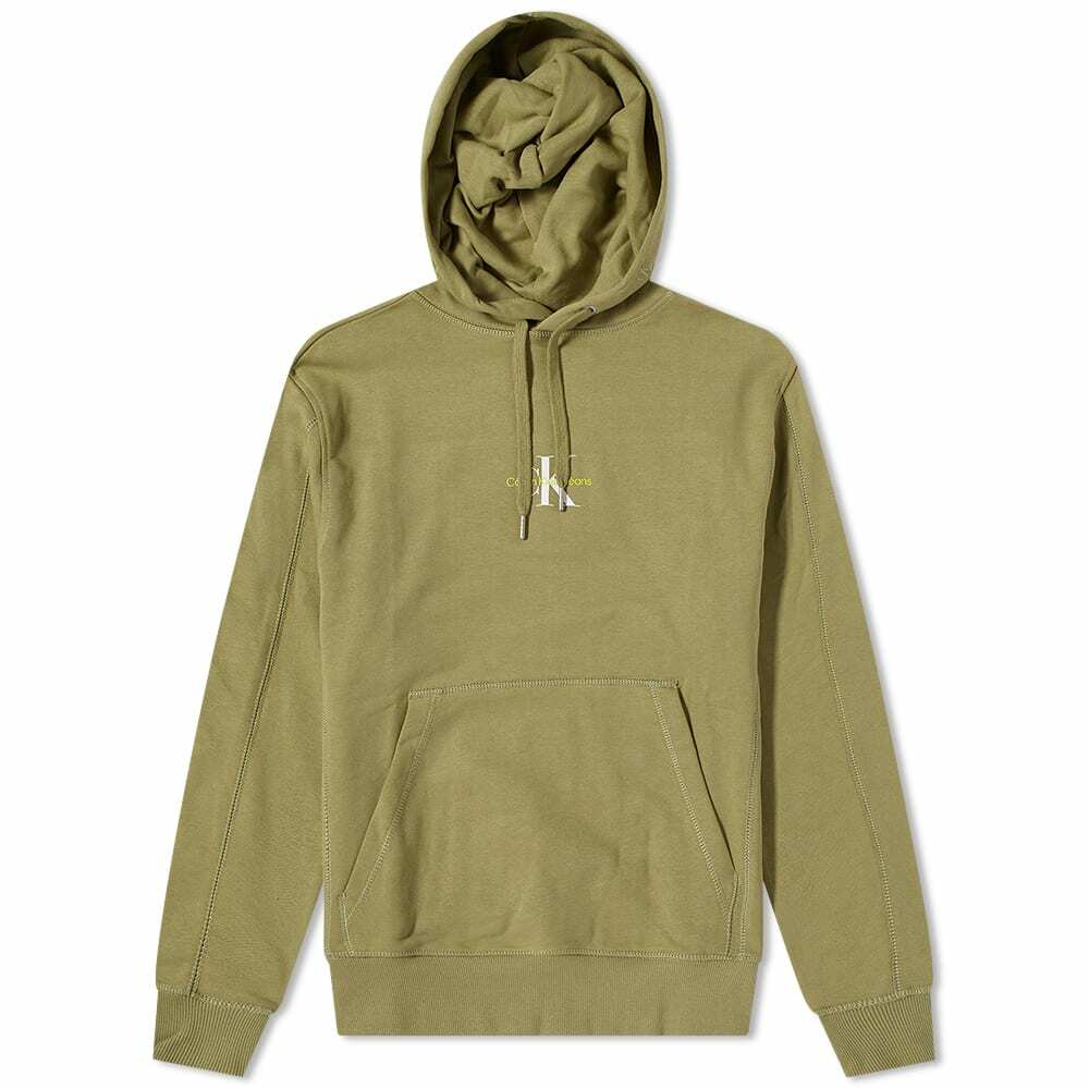 Calvin Klein Men's Monogram Logo Hoody in Faded Olive Calvin Klein
