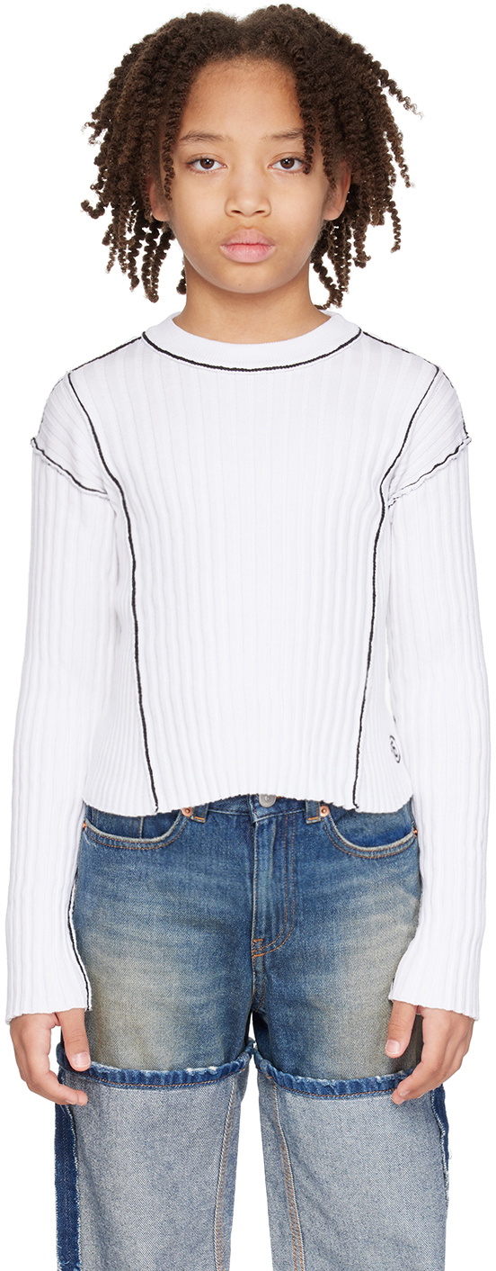 MM6 Maison Margiela Kids White Pinched Seam Sweater MM6 Maison Margiela