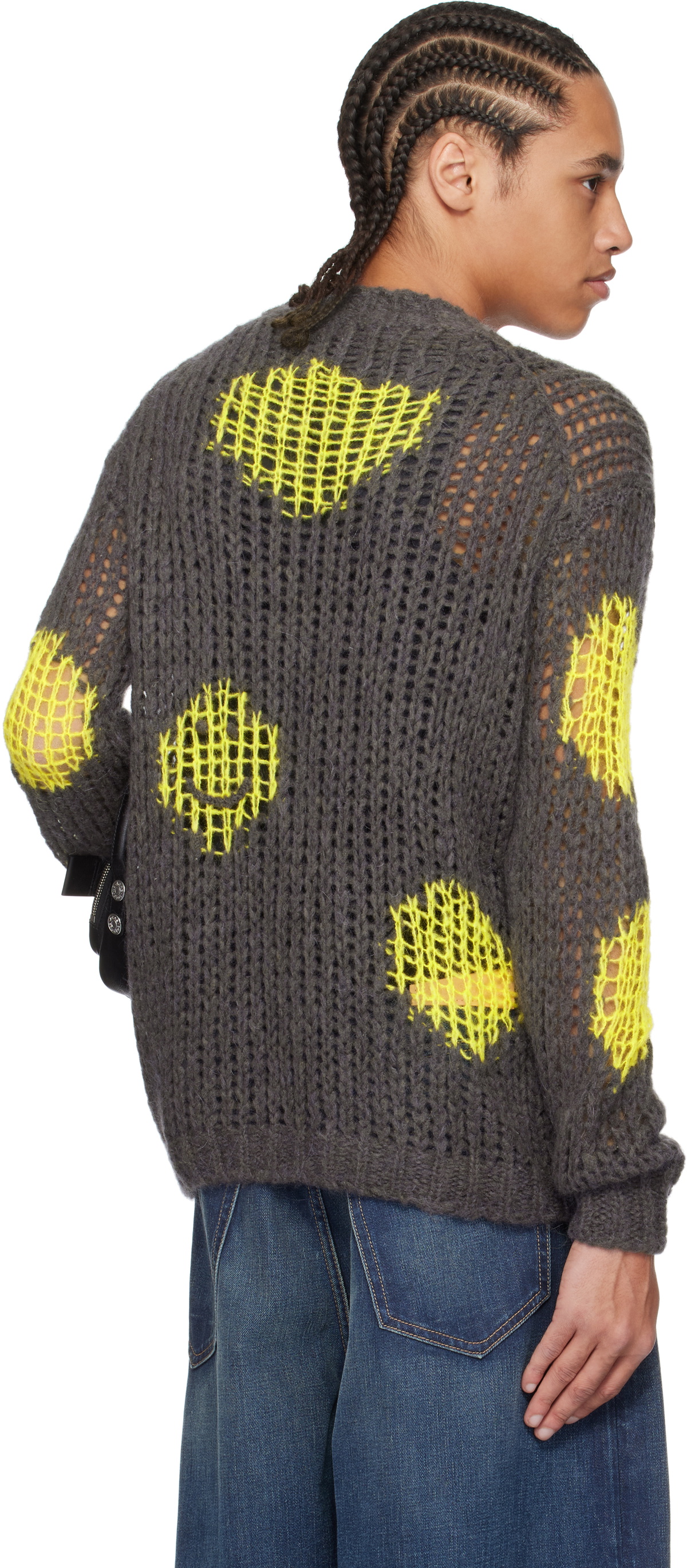 Acne Studios Gray & Yellow Embroidered Mohair Sweater Acne Studios