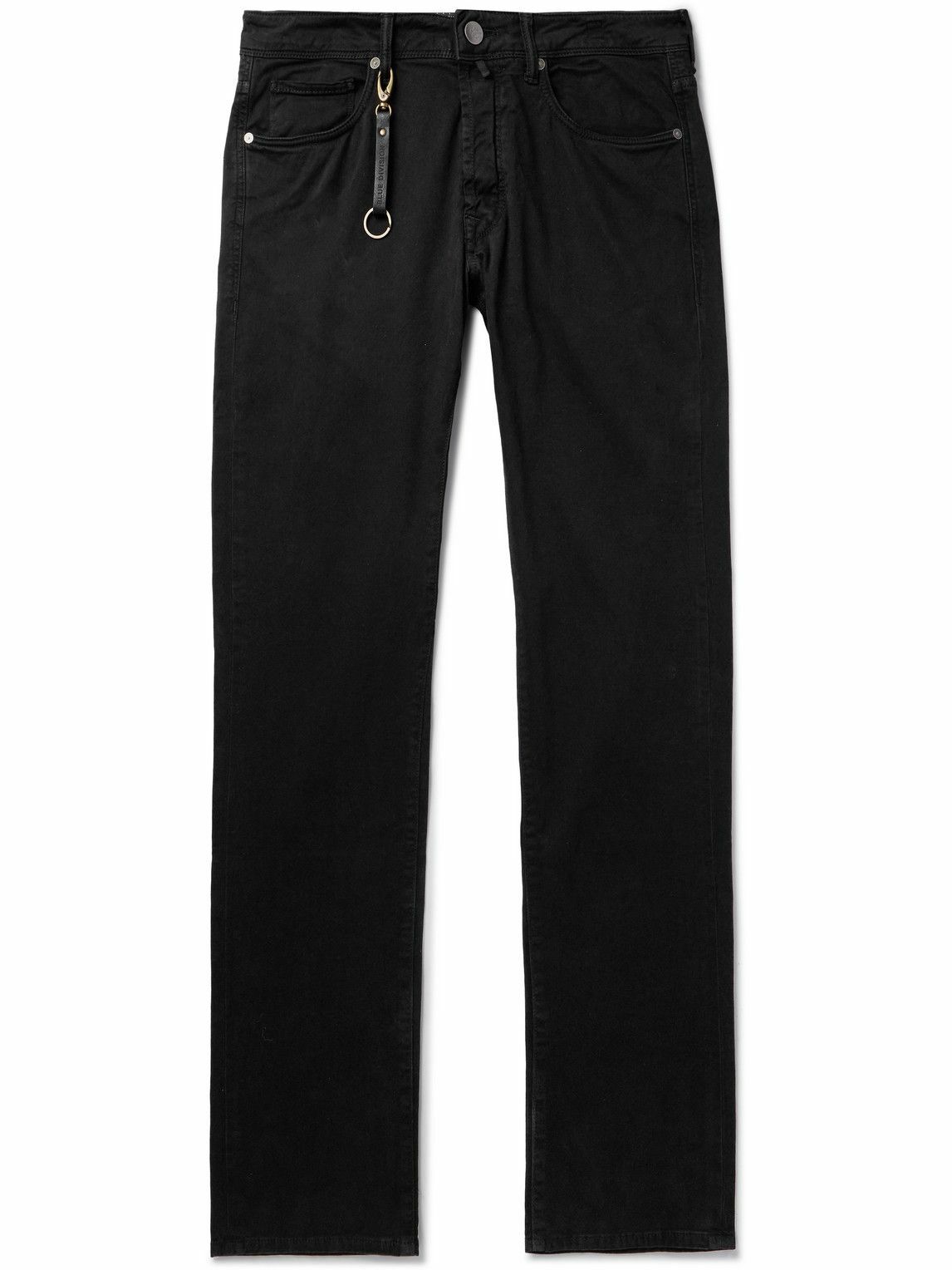 Incotex - Leather-Trimmed Straight-Leg Jeans - Black Incotex