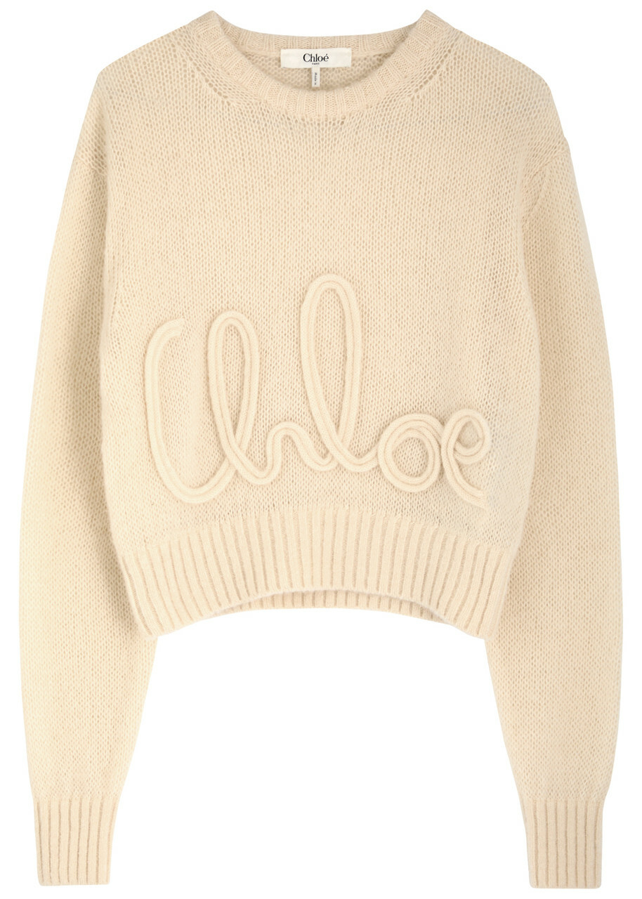 Chloe Logo-appliqué Wool-blend Jumper Off White Chloe