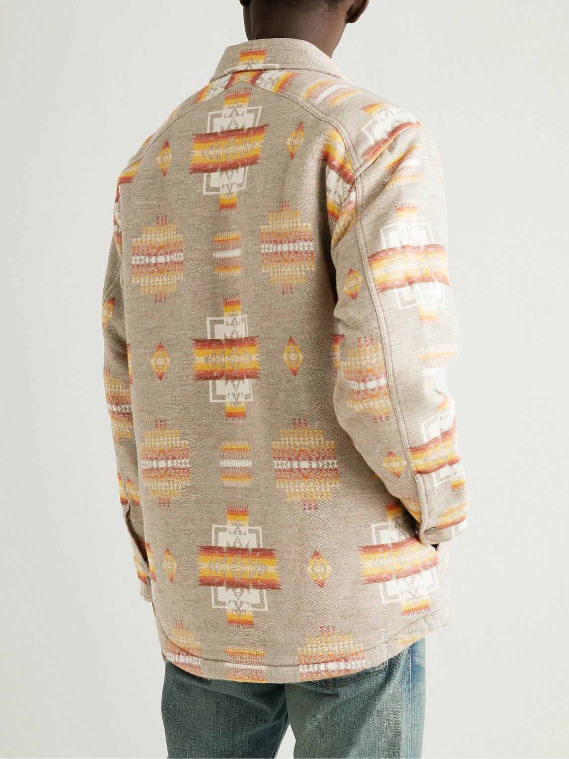 Pendleton - Faux Shearling-Lined Cotton-Jacquard Shirt Jacket - Brown ...