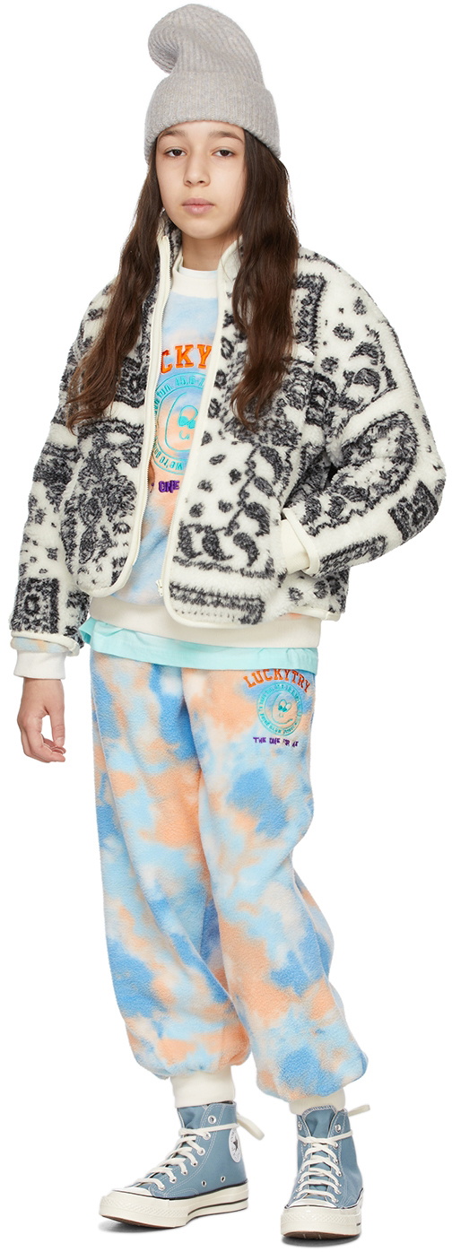 Luckytry Kids White Fleece Paisley Dumbled Jacket Luckytry