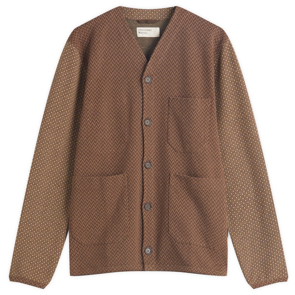 Universal Works Men's Jacquard Cardigan in Brown Universal Works