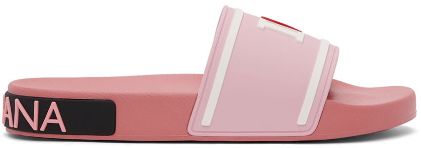 Dolce & Gabbana Pink 'I Love D&G' Slides Dolce & Gabbana
