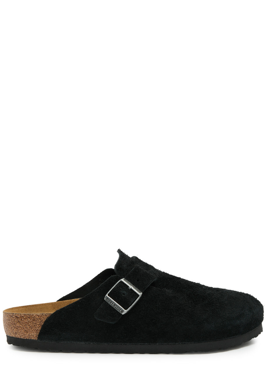 Birkenstock Boston Brushed Suede Sliders Black Birkenstock