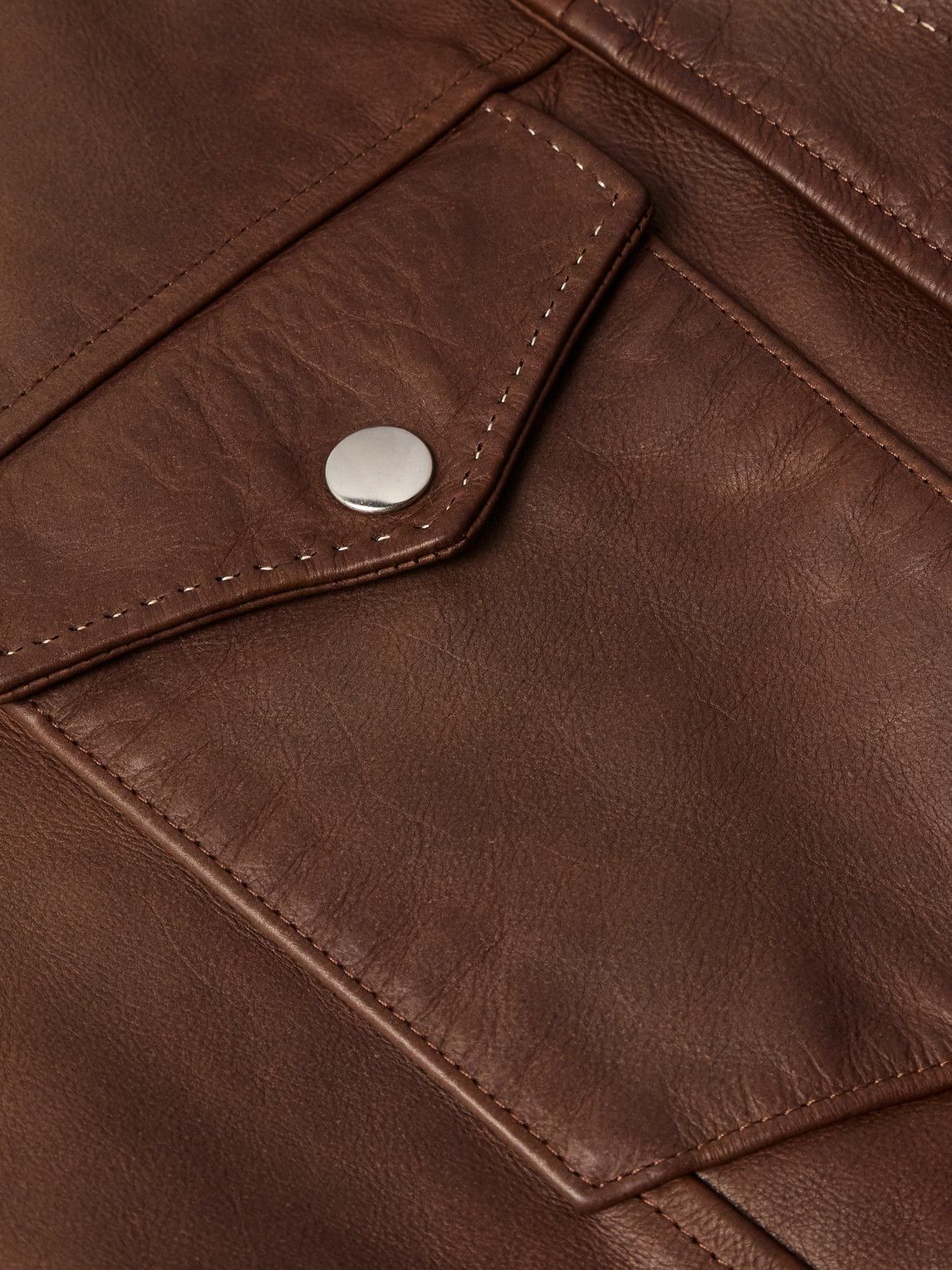 SECOND / LAYER - Leather Trucker Jacket - Brown Second/Layer
