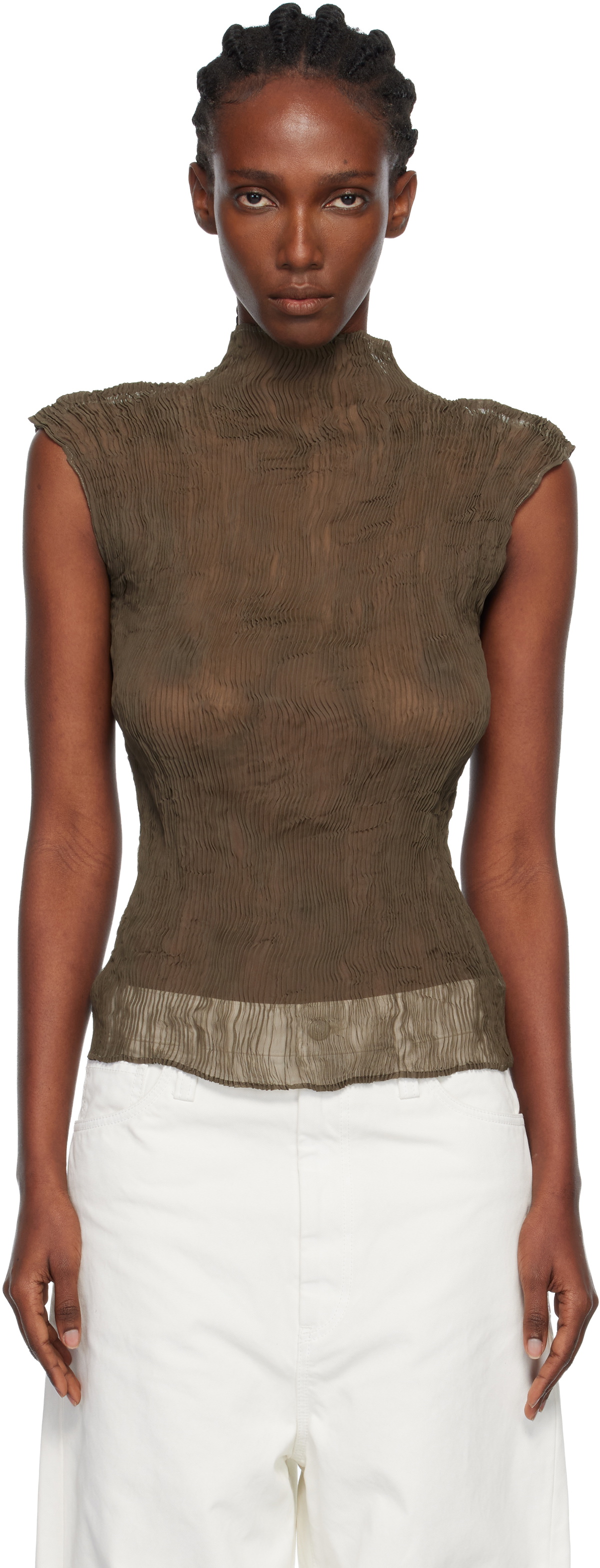 ISSEY MIYAKE Khaki Chiffon Twist Top Issey Miyake Men