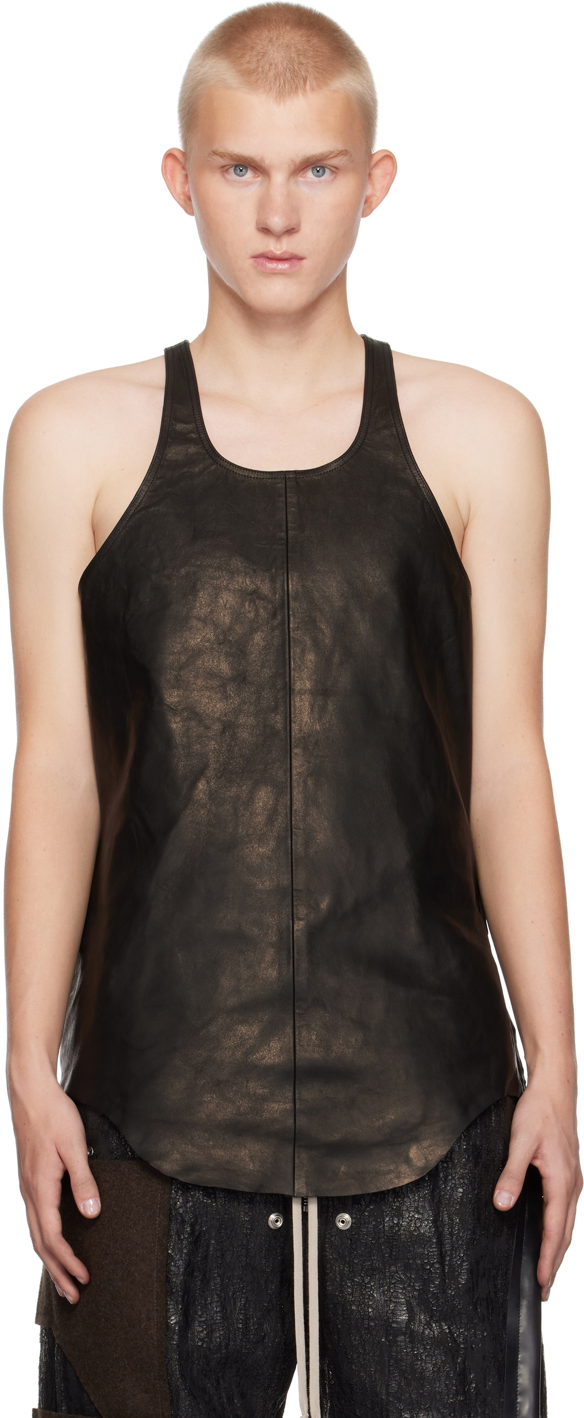 Rick Owens Black Porterville Nappa Lamb Leather Tank Top Rick Owens